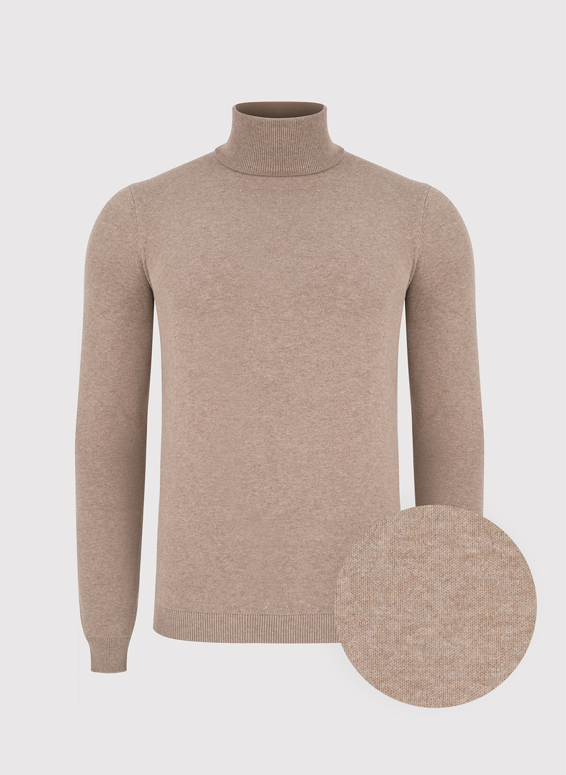 Beżowy gładki golf męski - P24WF-2X-010-E-0 - Pako Lorente.