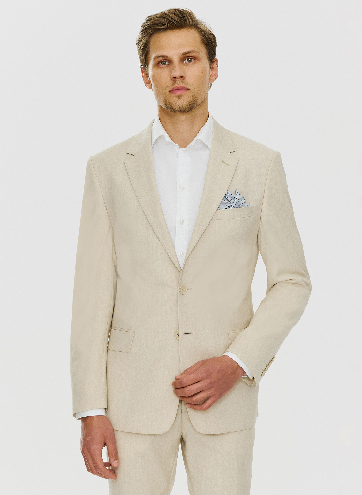 Beżowa męska marynarka garniturowa - P24SF-3G-004-E-S - Pako Lorente.