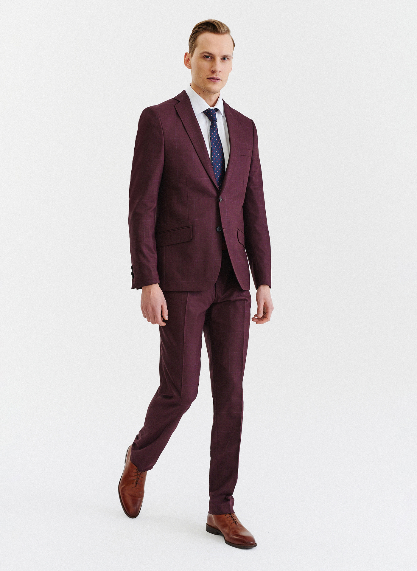 Bordowa marynarka garniturowa w subtelną kratę P22WF-3G-003-D-S - Pako ...