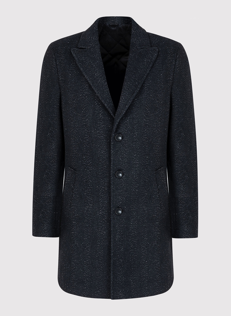 Czarny płaszcz męski w jodełkę P22WF-7X-017-C-0 - Pako Lorente